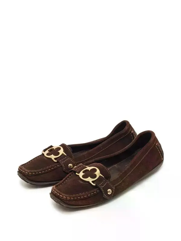 LOUIS VUITTON Monogram Plaque Suede Loafers