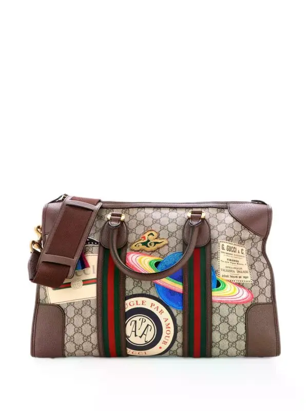Gucci Gg Coated Canvas Applique Carry-on Convertible Duffle Travel Bag - Brown