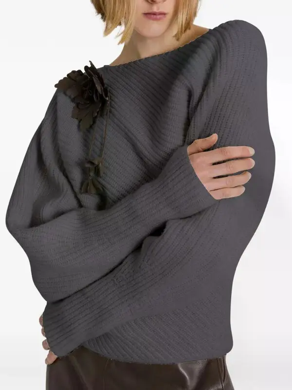 Alberta Ferretti Ribbed Sweater With Floral Appliqu