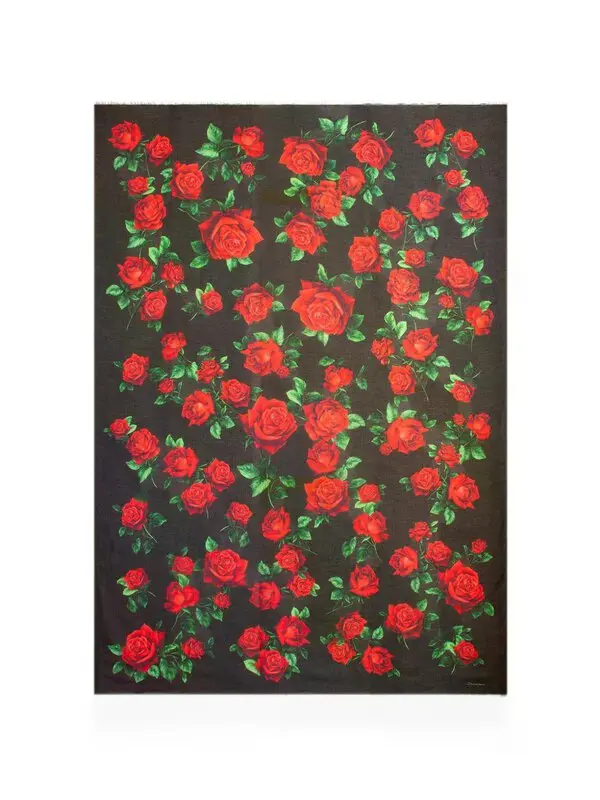 Dolce & Gabbana Rose-print Frayed Scarf