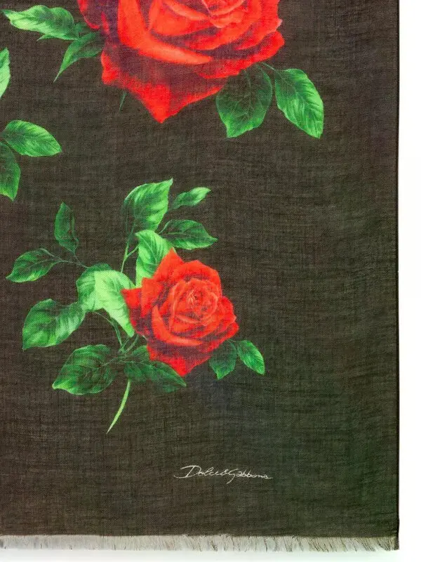 Dolce & Gabbana Rose-print Frayed Scarf