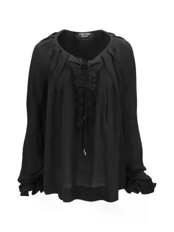 TOM FORD Lace-up Ruffle Blouse - Black