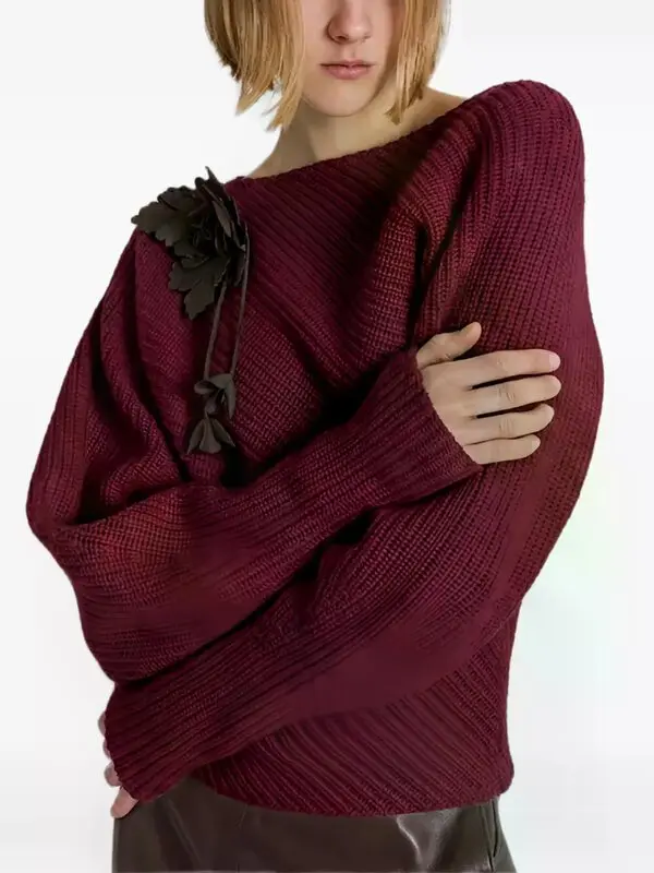 Alberta Ferretti Floral Appliqué Ribbed-knit Sweater
