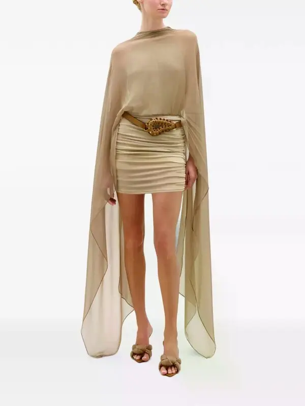 Silvia Tcherassi Kedar Cape-overlay Ruched Mini Dress - Neutrals