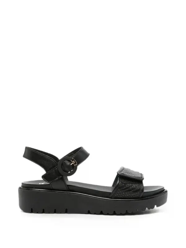 ARA Snakeskin-effect Touch-strap Sandals - Black