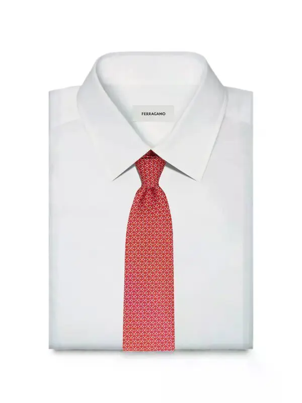 FERRAGAMO Gancini Square-print Silk Neck Tie