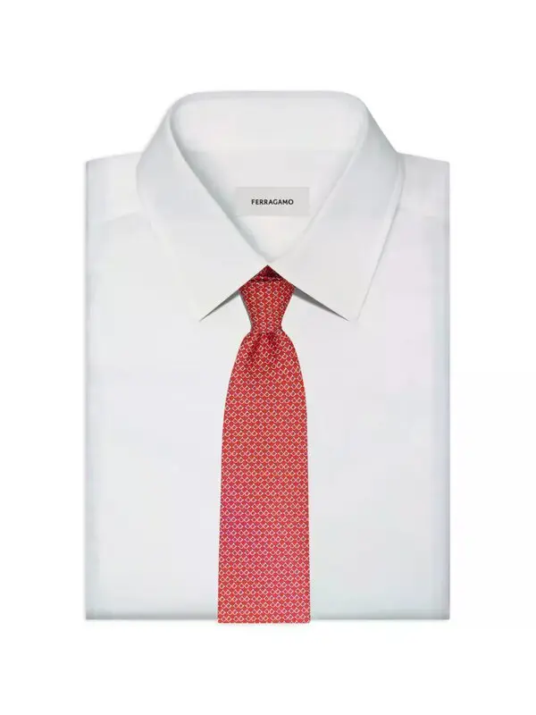 FERRAGAMO Gancini Square-print Silk Neck Tie - Red