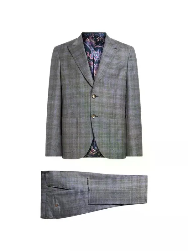Etro Single-breasted Wool And Cashmere Suit With Check Motif - Grey