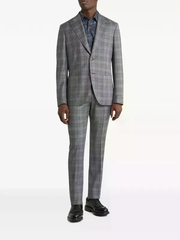Etro Single-breasted Wool And Cashmere Suit With Check Motif