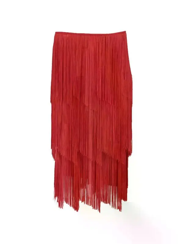 TOM FORD Fringed Tie Midi Skirt - Red