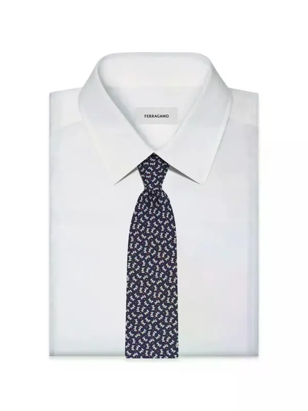 FERRAGAMO Charlie Print Silk Tie - Blue