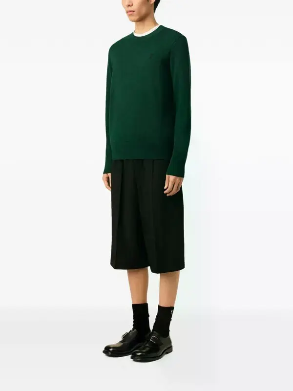 AMI Paris Crewneck Wool Sweater With De Coeur Embroidery