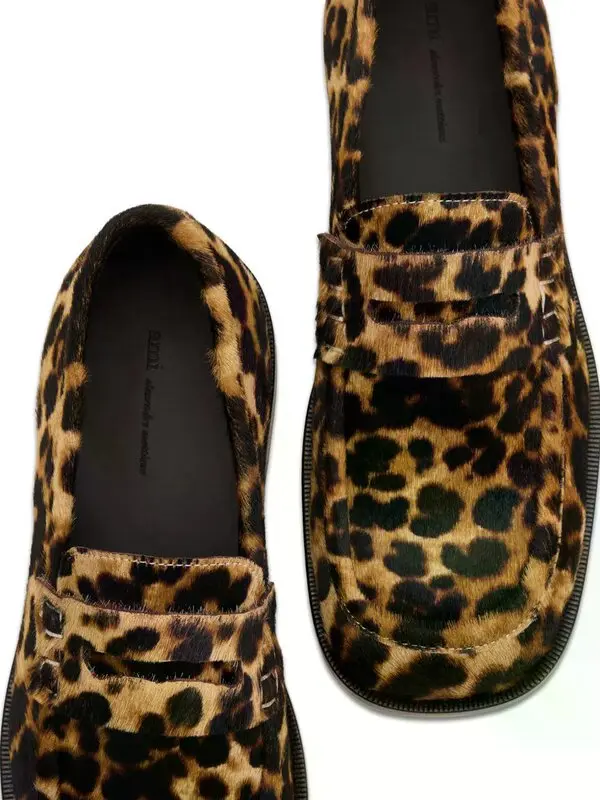 AMI Paris Leopard Print Leather Loafers