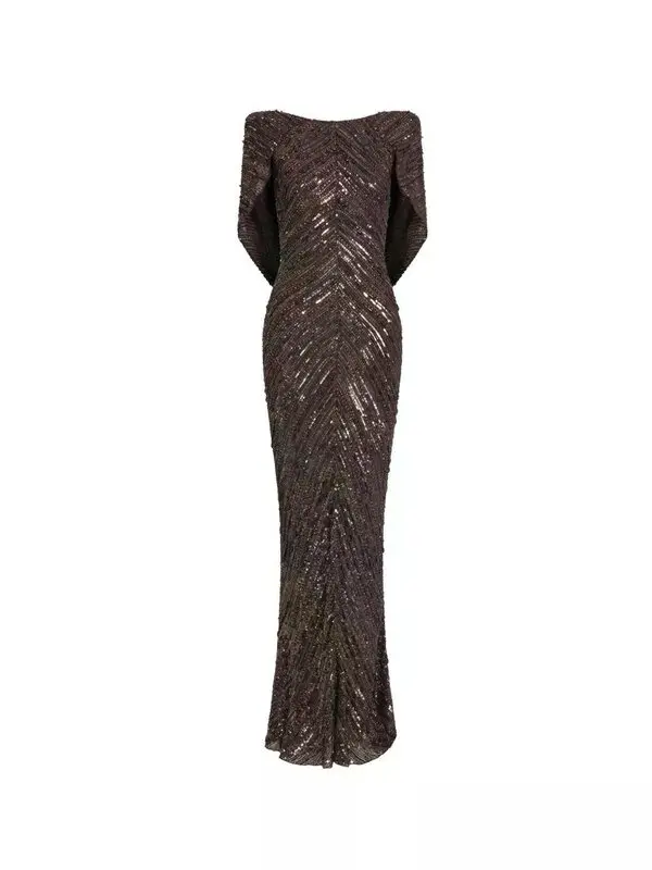 Jenny Packham Sakari Sequin Gown With Integrated Cape - Brown