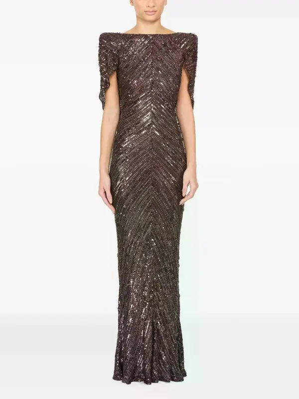 Jenny Packham Sakari Sequin Gown With Integrated Cape