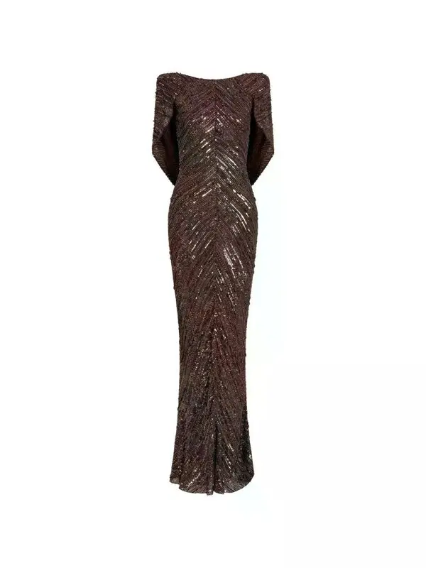 Jenny Packham Sakari Sequin Gown With Integrated Cape - Brown