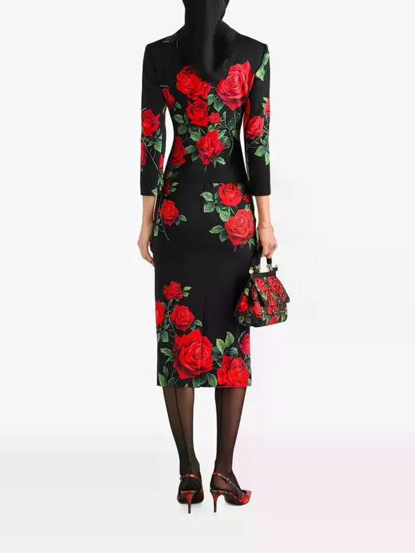 Dolce & Gabbana Rose Print Pencil Midi Skirt