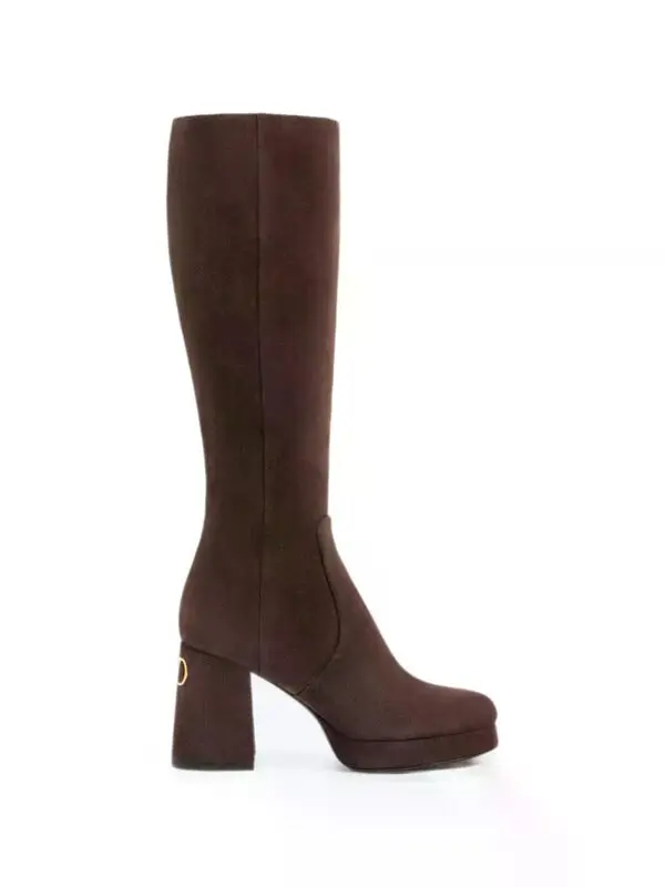 Valentino Garavani Fawcette Platform Boots In Crust Leather - Brown