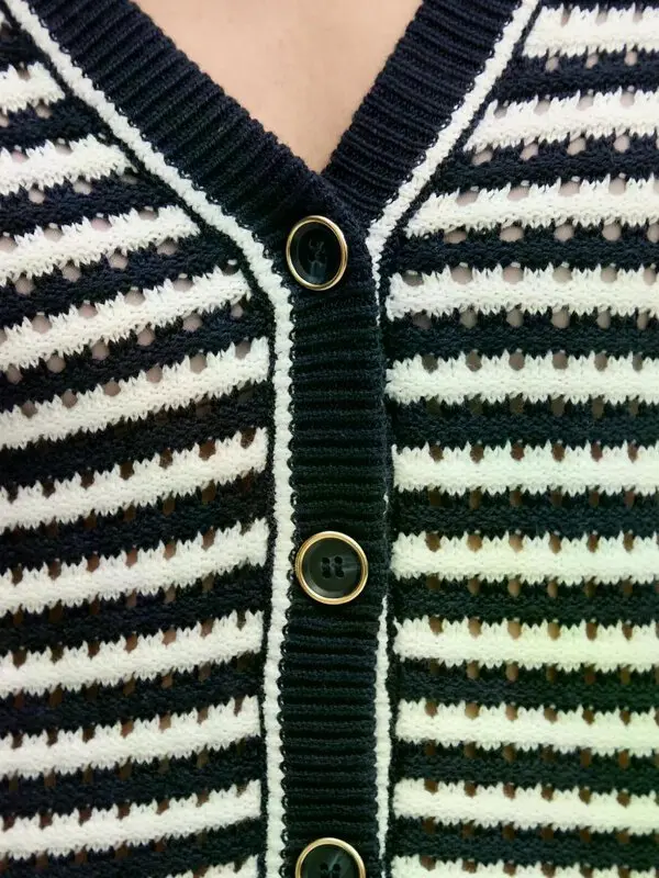 Guess Striped Scalloped-hem Cardigan
