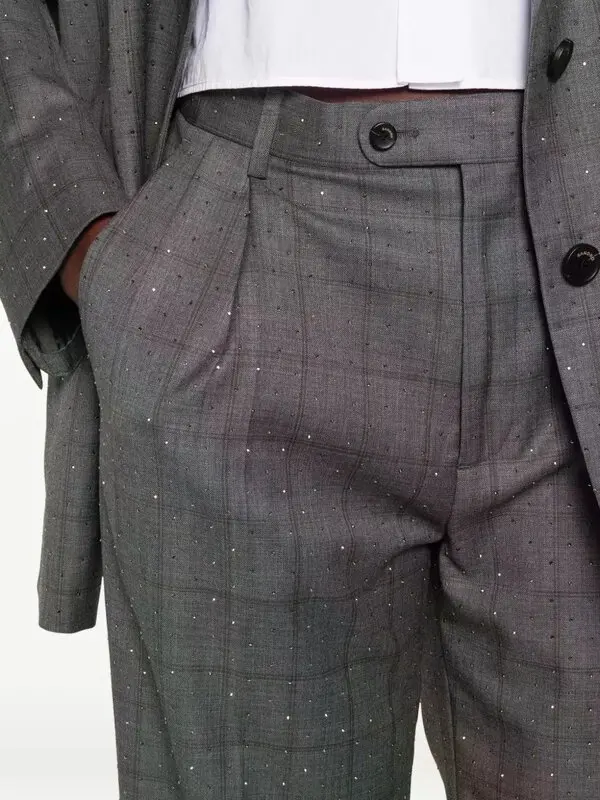 Sandro Rhinestone Embellished Checked Trousers