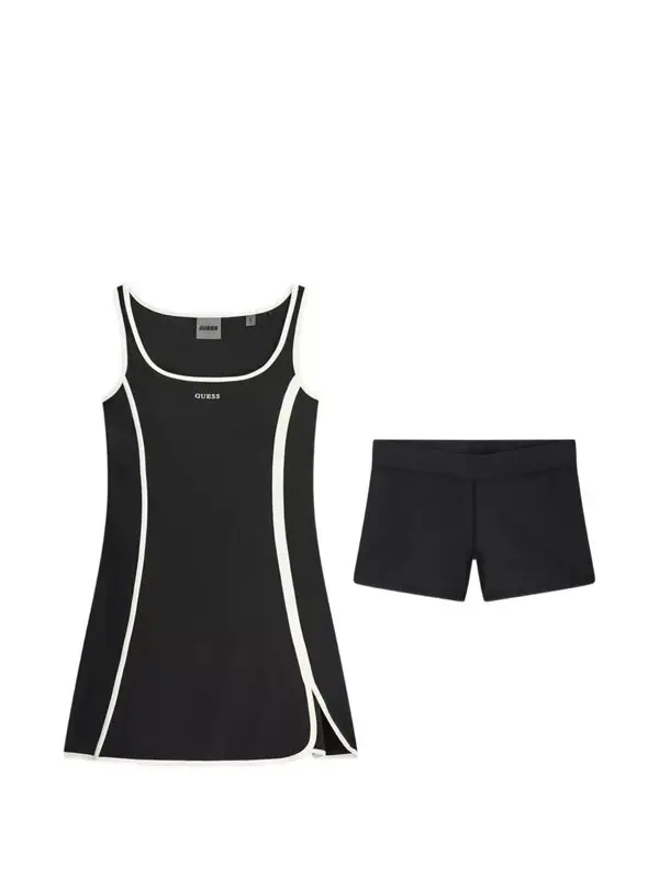 Guess Logo Print Contrast Trim Mini Dress And Panties Set - Black