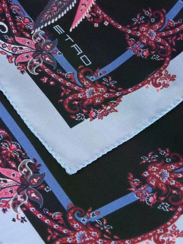 Etro Silk Pocket Square With Parrot And Paisley Print