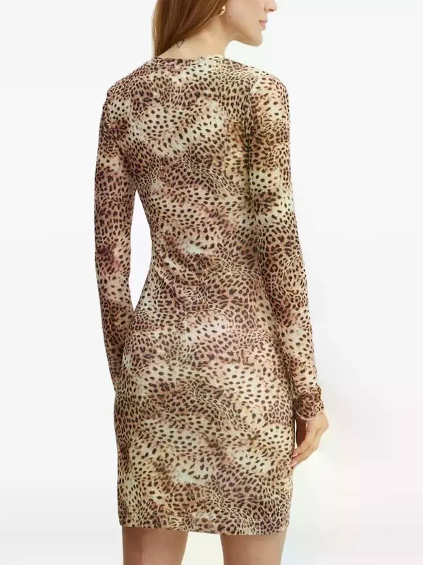 Guess Leopard-print Long-sleeve Mini Dress - Neutrals