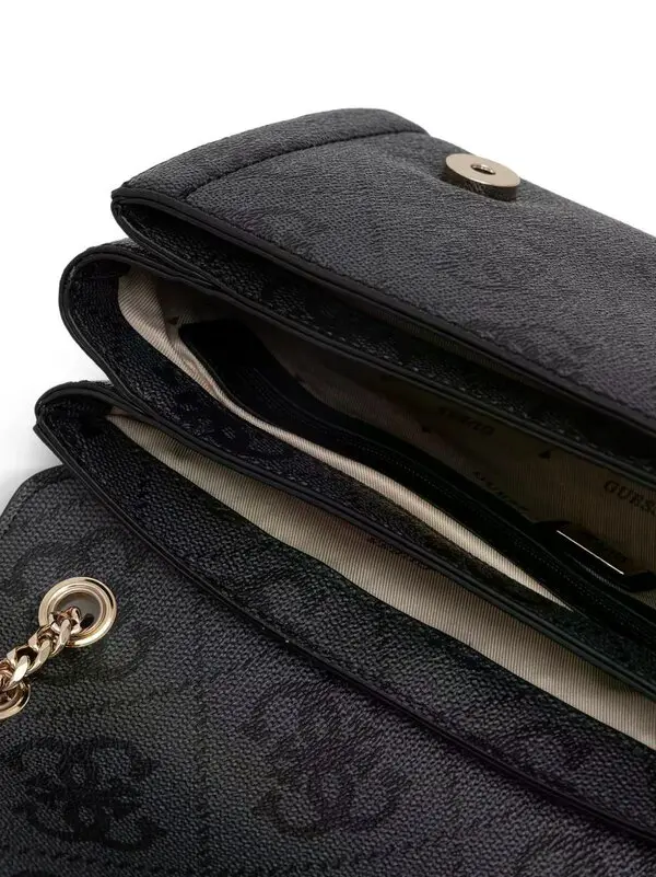 Guess Noelle Monogram-print Logo-plaque Shoulder Bag - Black