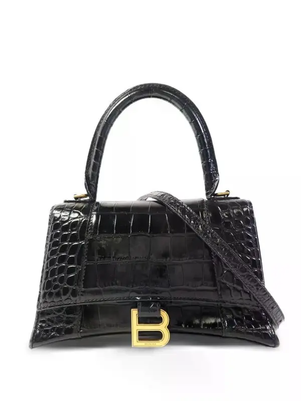 Balenciaga Hourglass Crocodile-effect Tote Bag - Black