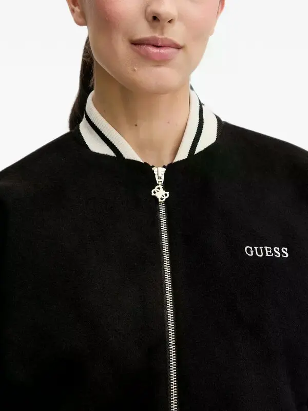 Guess Logo Embroidered Striped Trim Jacket