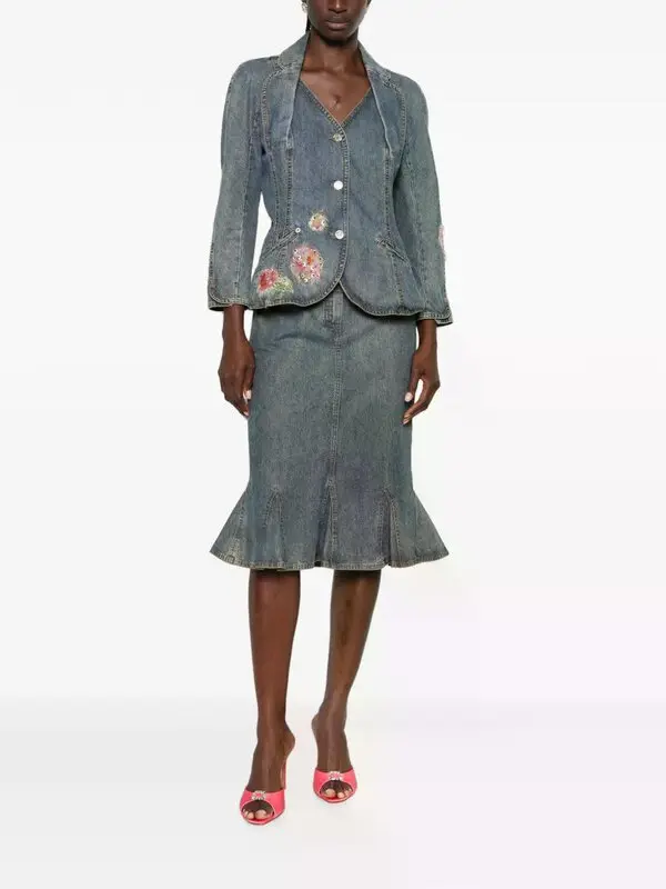 Dior Floral Patchwork Denim Jacket And Skirt Set