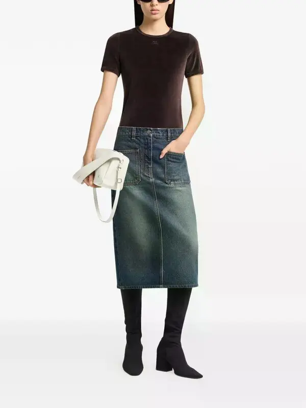 COURREGES Velvet T-shirt With Embroidered Logo - Brown