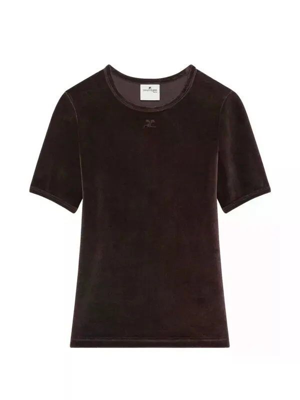 COURREGES Velvet T-shirt With Embroidered Logo - Brown
