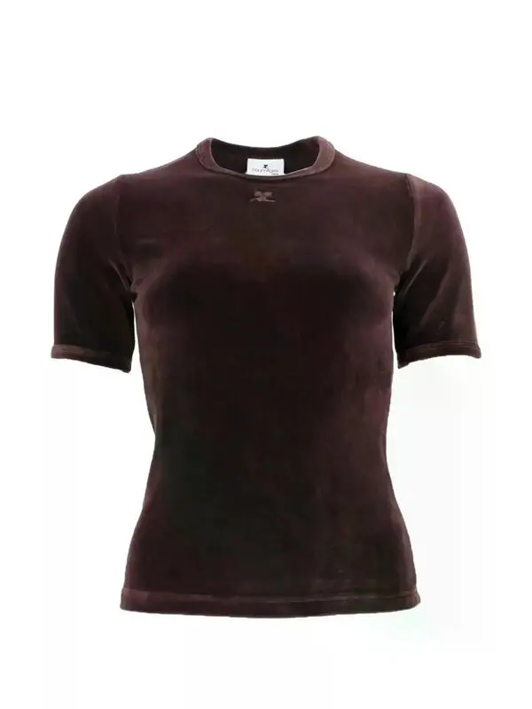 COURREGES Velvet T-shirt With Embroidered Logo - Red