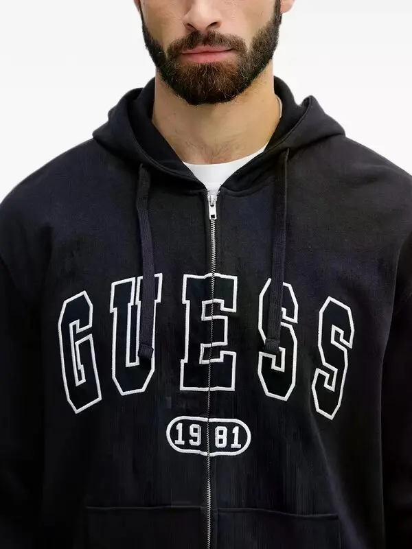 Guess Logo Embroidered Zip-up Hoodie