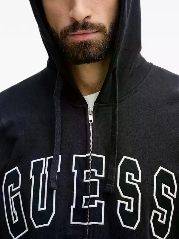 Guess Logo Embroidered Zip-up Hoodie