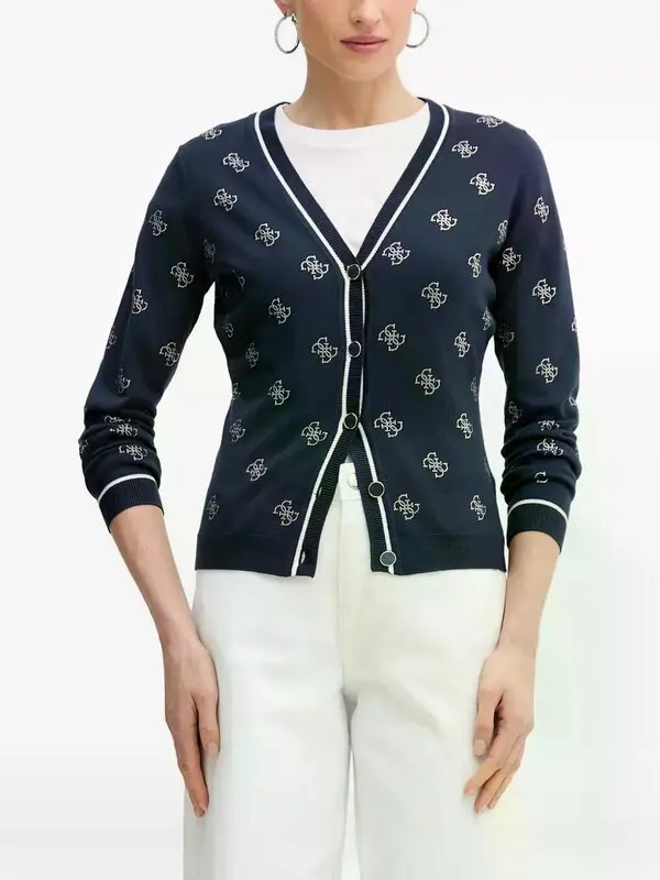 Guess Crystal Embellished Logo Print Cardigan - Blue