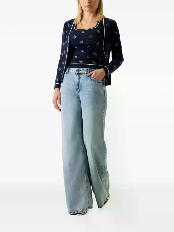 Guess Crystal Embellished Logo Print Cardigan - Blue