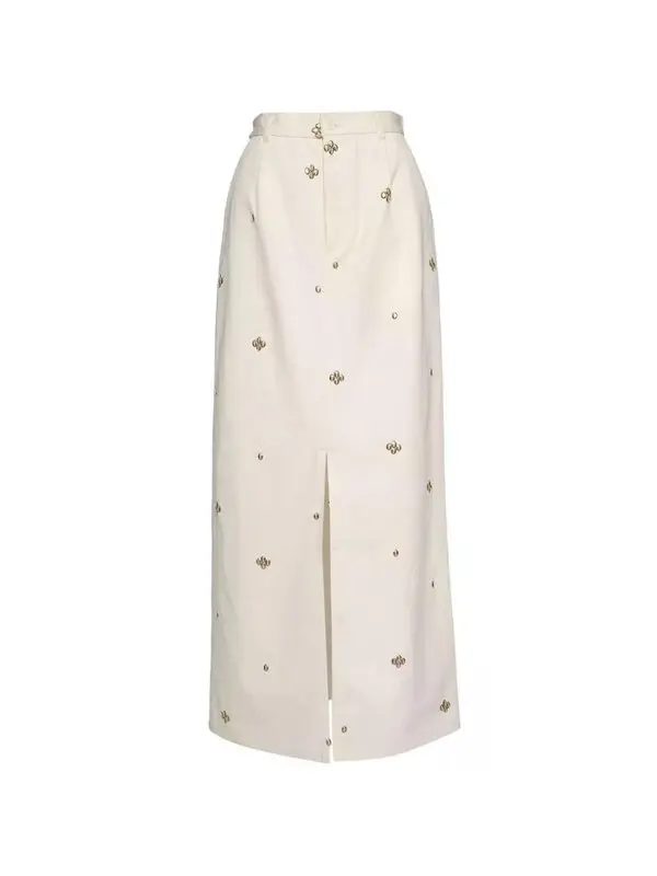 MULLER OF YOSHIOKUBO Stud-embellished Maxi Skirt With Front Slit - Neutrals