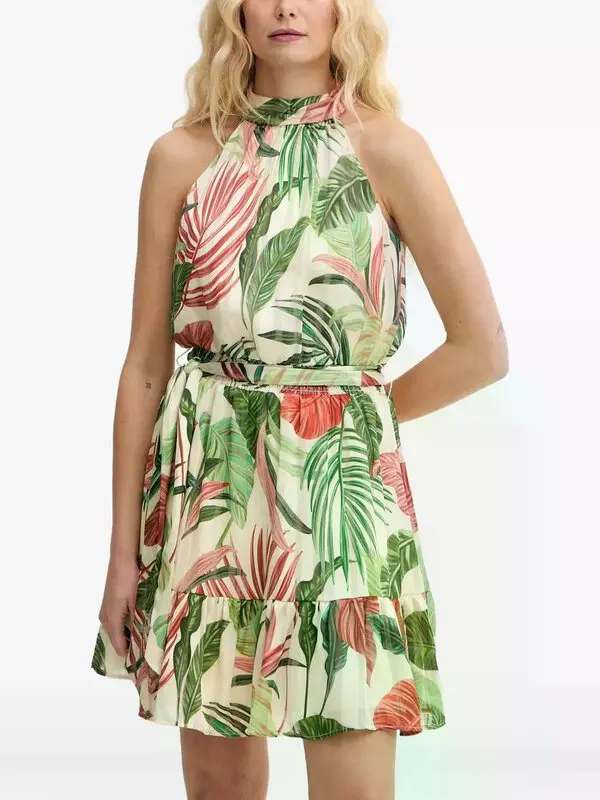 Guess Tropical Print Halterneck Dress - Neutrals