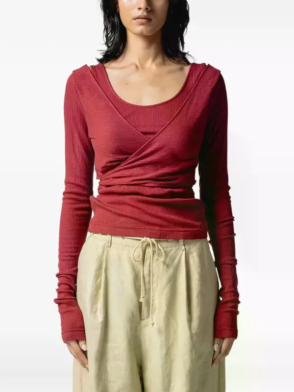 MULLER OF YOSHIOKUBO Ribbed Wrap-around Top - Red