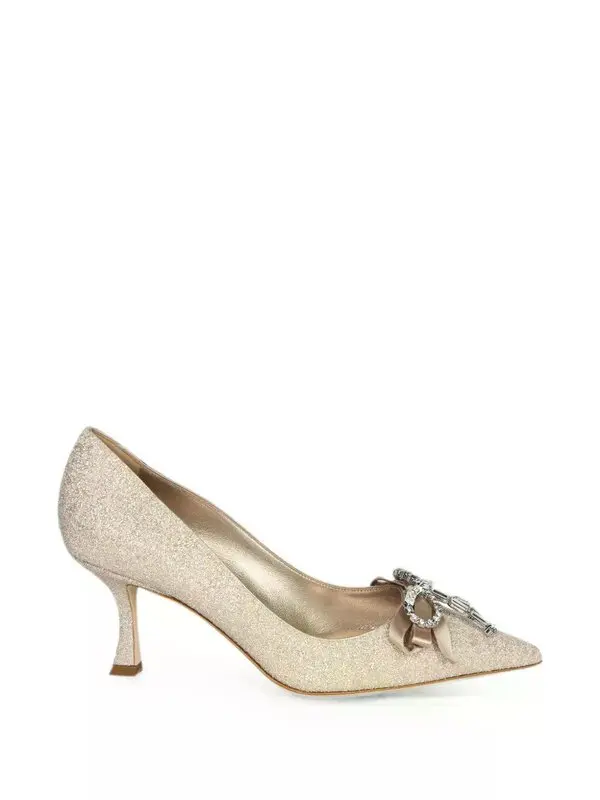 JIMMY CHOO Auria 70 Crystal Embellished Bow Detail Pumps - Neutrals