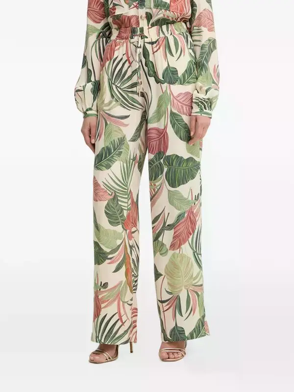 Guess Leaf Print Wide-leg Trousers - Neutrals