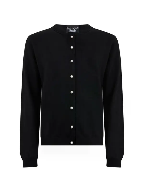 Moschino Faux-pearl-button Wool Cardigan - Black