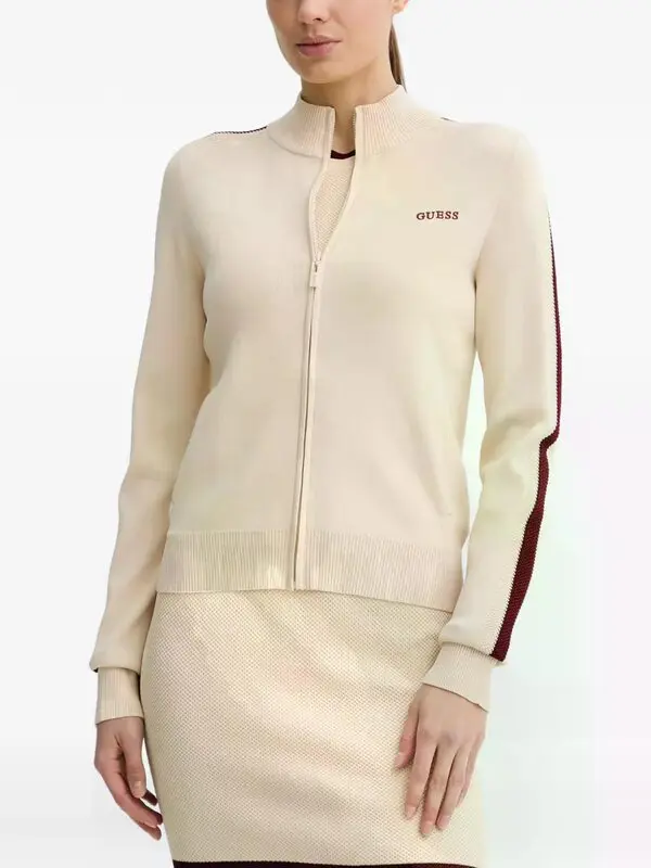 Guess Embroidered Stripe Detail Cardigan - Neutrals