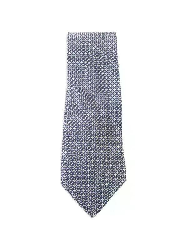 FERRAGAMO Gancini Pattern Silk Tie - Blue