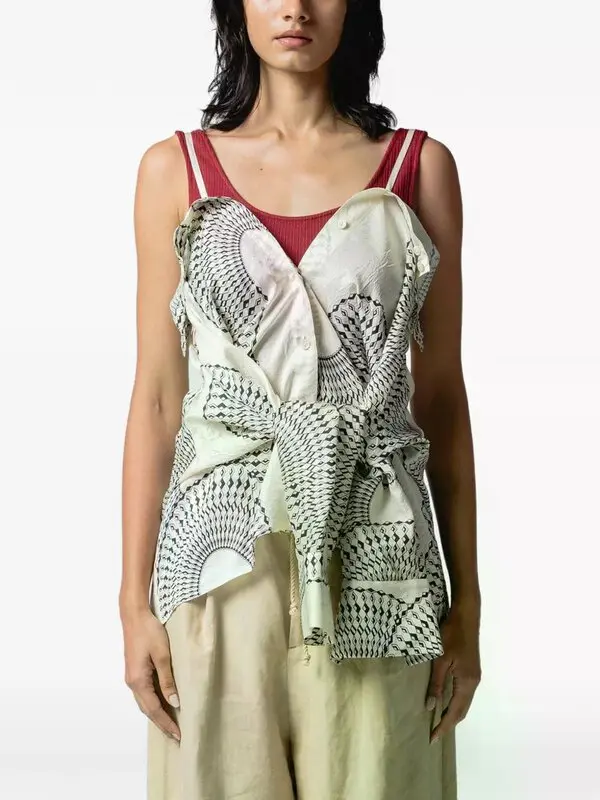 MULLER OF YOSHIOKUBO Graphic Print Tie-fastening Top - Black