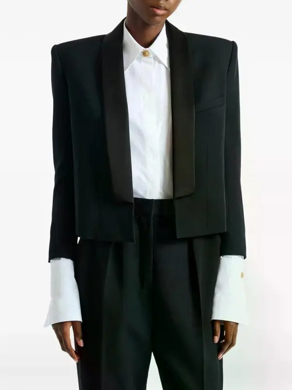 Balmain Cropped Grain De Poudre Jacket - Black