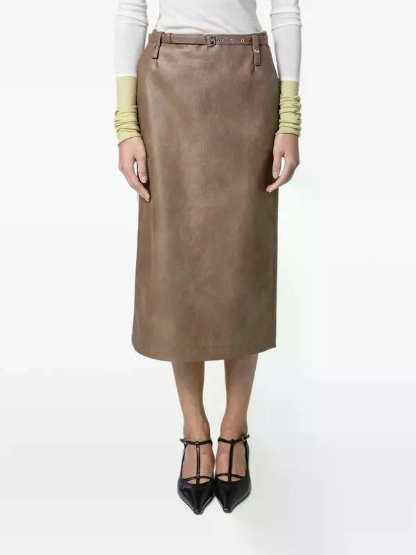 MULLER OF YOSHIOKUBO Faux-leather Midi Skirt - Brown