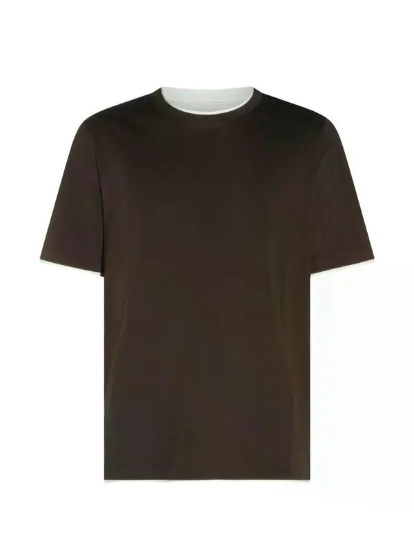 Brunello Cucinelli Layered-trim Cotton T-shirt - Brown